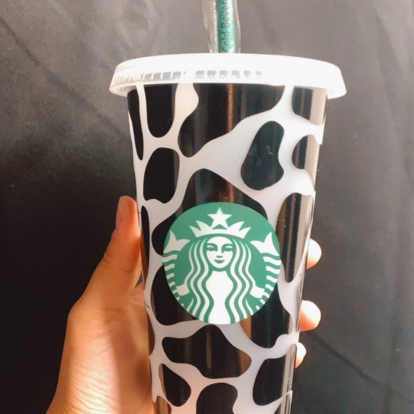 24oz Venti Cold Cup Cow Full Wrap With Ear Tag, Cow Print Svg, Cow Ear ...