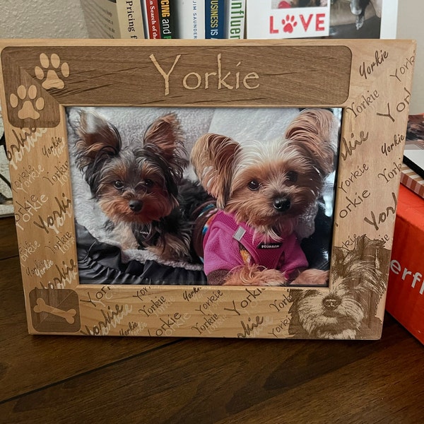 Yorkie Laser Engraved Wood Picture Frame - Etsy