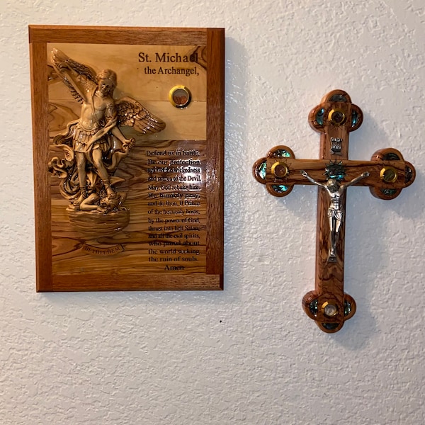 St. Michael the Archangel Wall Plaque Made of Olive Wood in the Holy ...