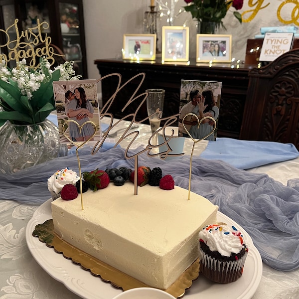 Wire Heart Photo Cake Topper With Initials Polaroid Picture Cake Topper ...