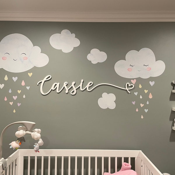 Watercolor Clouds With Heart Rain - Peel and Stick - Wall Stickers - Etsy