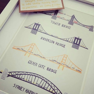 Bridges Print, 4 Bridge Poster, London, New York, San Francisco, Sydney ...