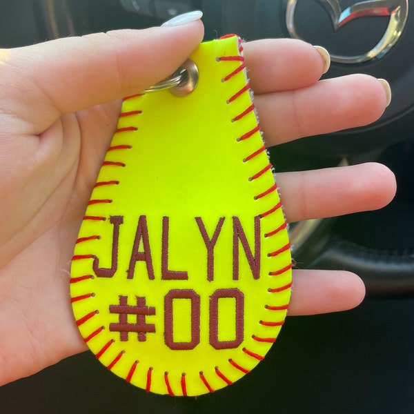 Softball Keychain Personalized Softball Key Chain, Embroidered Softball ...