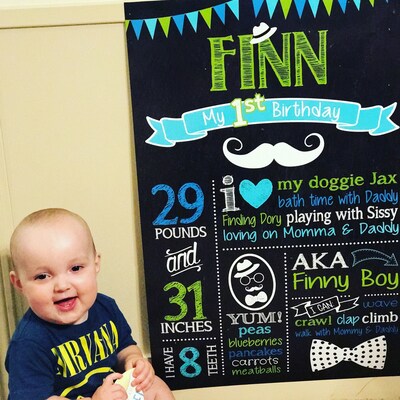 First Birthday Poster Chalkboard Birthday Sign Mustache Birthday ...