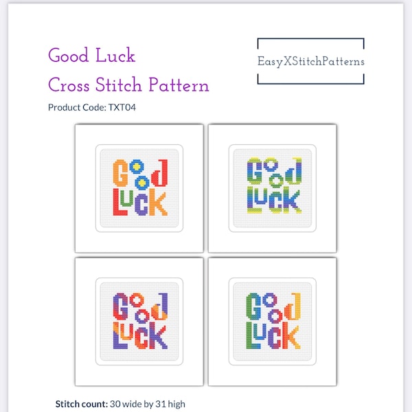 Small Good Luck Cross Stitch Pattern, DIY Good Luck Greeting Card - Etsy