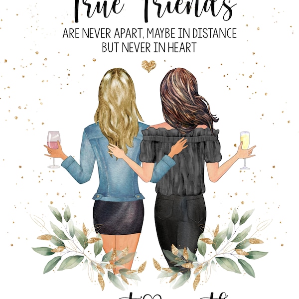 Custom Best Friend Portrait | PRINTABLE Personalized BFF Birthday Gift ...