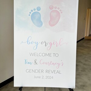 Printable Footprint Gender Reveal Welcome Sign, Blue and Pink ...