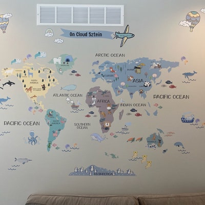 World Map Wall Sticker World Map Wall Decal World Map Decal - Etsy