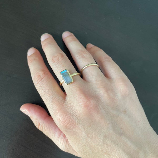 Rainbow Labradorite Ring ~ Rectangular Stone~ Gemstone ~ Natural ~ 18k ...