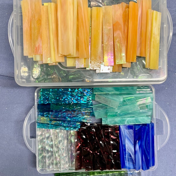 Border Strips Turquoise, Opal Aqua Streaky Iridized One Side 3"x1/2 ...