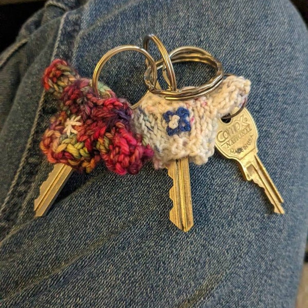 Key Sweater- Red Multicolor- Handmade Tiny Sweater- Knitted Charm ...
