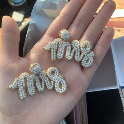 Mrs. Earrings, Mrs. Beaded Earrings, Bride Earrings, Bridal Earrings ...