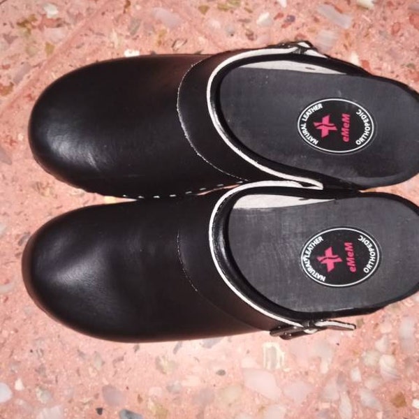 Men's Black Wooden Clogs | Handmade Natural Leather Footwear ...