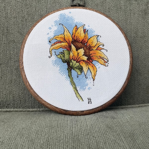 Sunflower Cross Stitch Chart, Flower Counted Cross Stitch Pattern Pdf ...