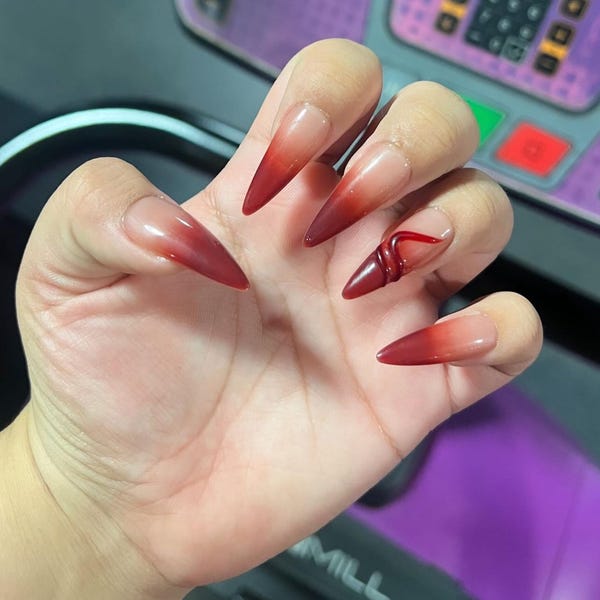Handmade Red Snake Deep Red Ombre Goth Press on Nails Snake Nails Goth ...