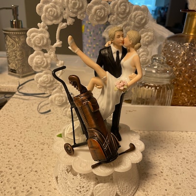 Porcelain Golfer Wedding Cake Topper Funny Groom Top Golf Golfing Bag ...