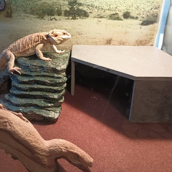 3 Tier Open Back Slate Hide 11x11x8 for Fish, Snake, Reptile, Turtle ...