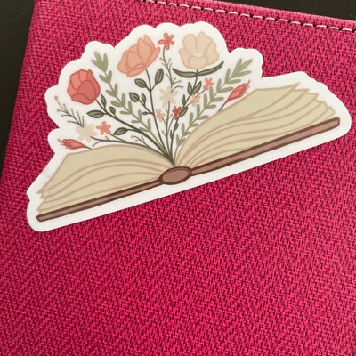 Floral Book Sticker / Open Book Sticker / Reading Sticker / - Etsy