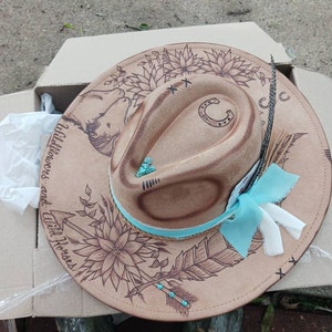 Hidden Gem's Womens Rancher Western Hand Burned Made to Order Cowgirl Extra Wide Brim ...