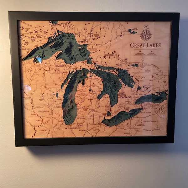 Great Lakes Wood Carved Topographical Depth Chart / Map - Etsy
