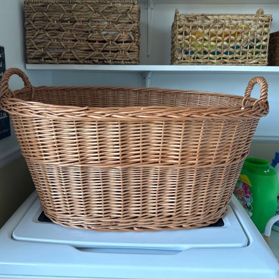 Shallow Laundry Basket, Handwoven Storage Basket, Oval Laundry Basket ...