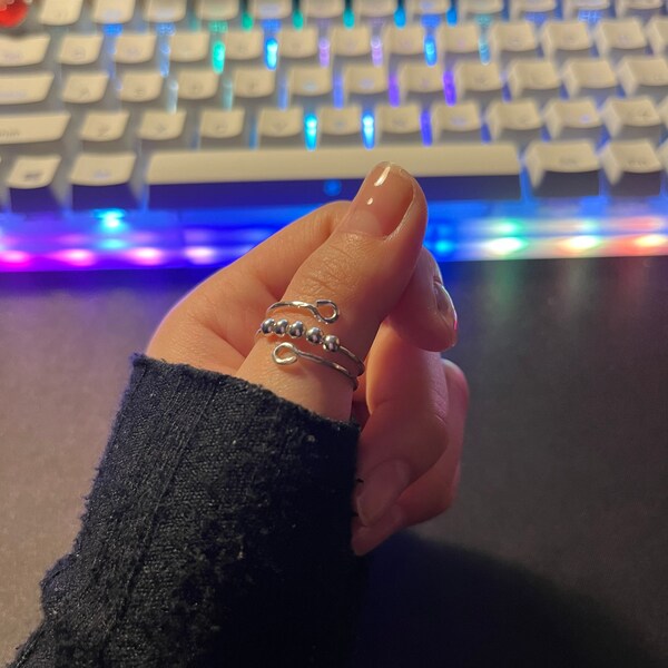 Fidget Thumb Ring, 925 Sterling Silver Wire & Balls, Hand Hammered ...