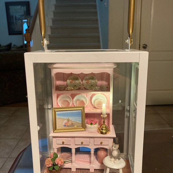 Dollhouse Miniature Pink Hutch - Etsy