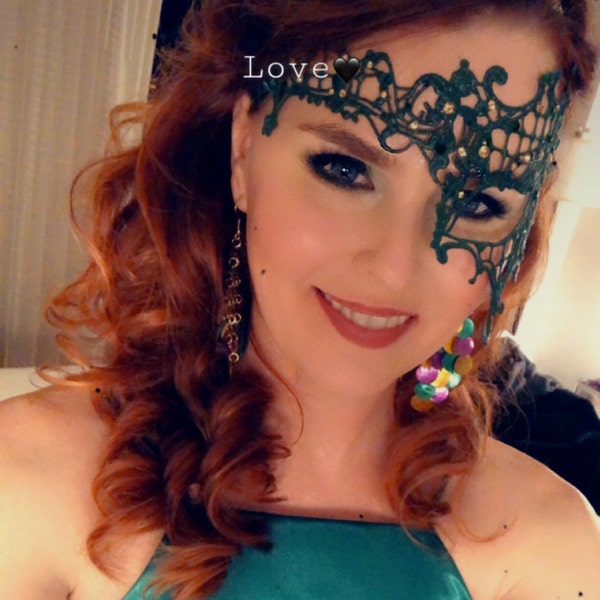 Emerald Green Lace Mask, Dark Green Masquerade Mask, Green Mardi Gras ...