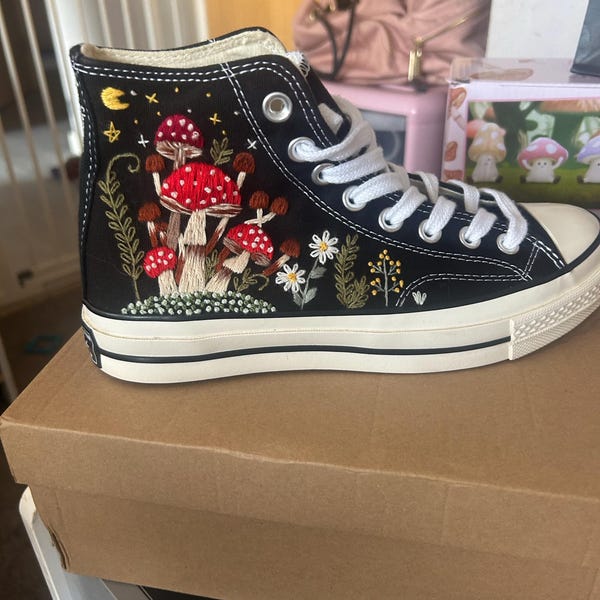 Embroidered Converse Mushroom and Frog, Converse High Tops Chuck Taylor ...