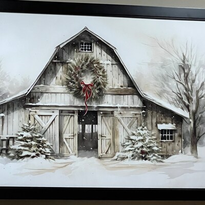 Farmhouse Winter Wonderland Landscape Wall Art Christmas Sketch Outdoor ...