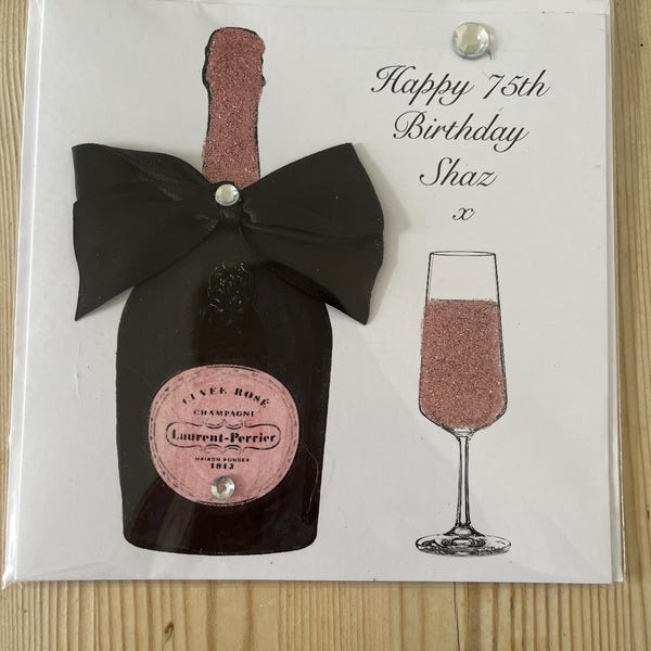 Personalised Pink Champagne Birthday Card, Handmade Keepsake - Etsy