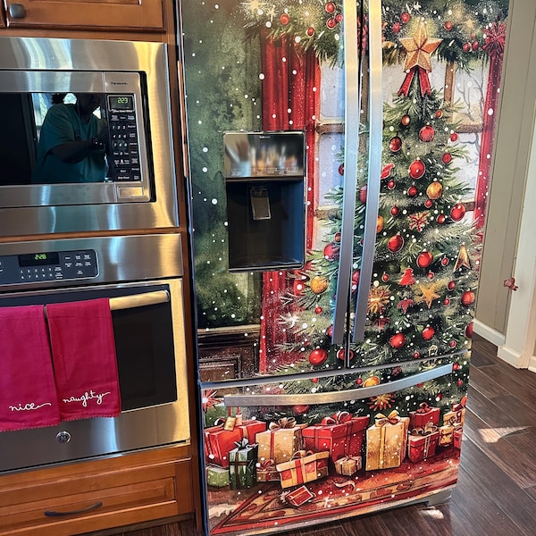 Christmas Tree Fridge Wrap Magnetic, Refrigerator Wrap Vinyl Side by ...