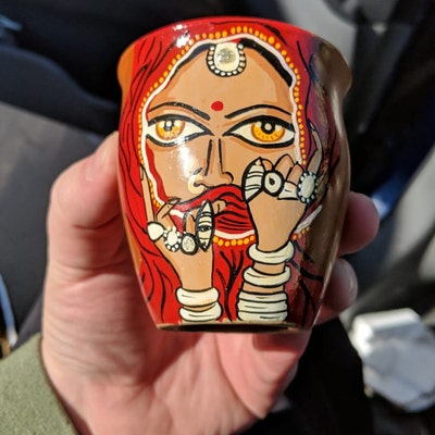 Hand Painted Indian Art Kulhad Set of 4 Without Handle Kullad Kullar ...