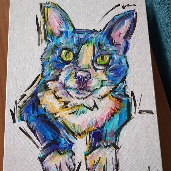 Colorful Pet Art, Custom Dog Paintings, Custom Pet Portrait, Acrylic on ...