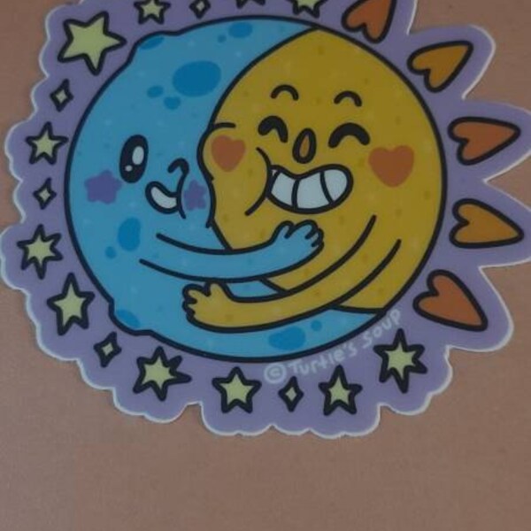 Sun and Moon Hugs, Cute Planets Vinyl Sticker, Sun and Moon Decal ...
