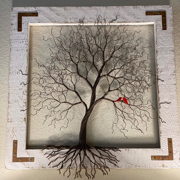 Made to Order Framed Copper Tree W/bench. Rustic Decor. Wire Art. Metal ...