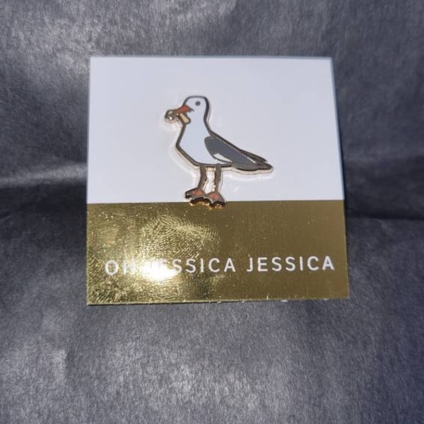 Seagull With Chip Australian Bird Hard Enamel Mini Pin - White Grey and ...