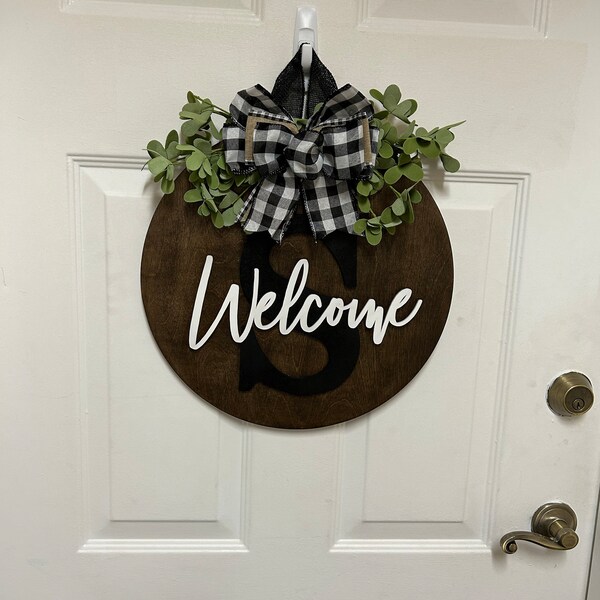 Monogram Front Door Sign, Welcome Door Decor, Front Door Hanger, Wood ...