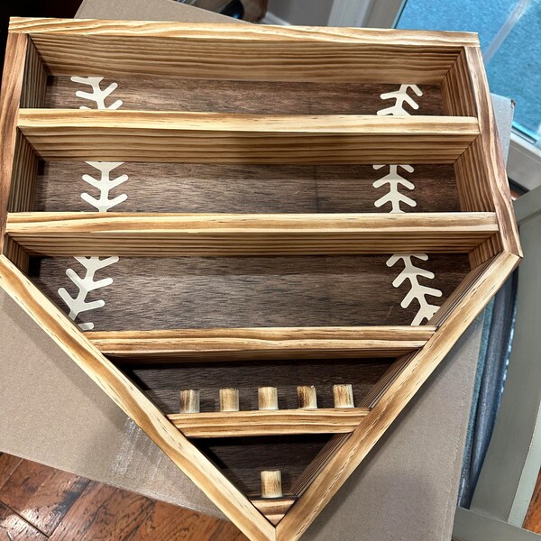 Rustic Baseball and Ring Display - Holds 22 Rings/medals and 11 ...