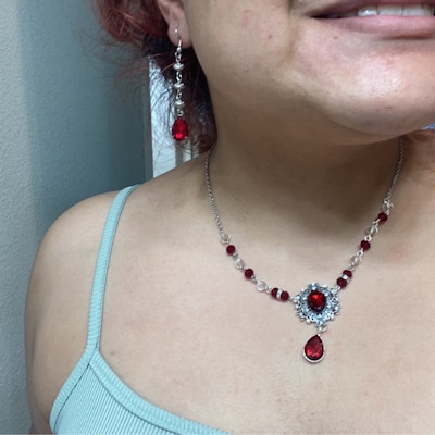 Elegant Red Romantic Gothic Rhinestone Pendant Necklace - Etsy