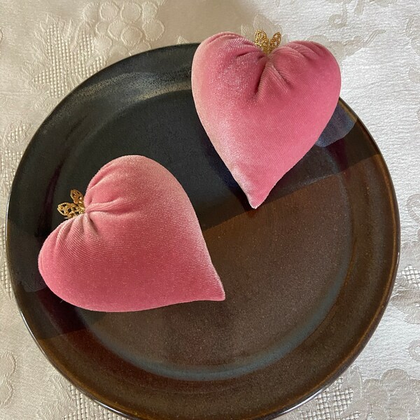 Hand Beaded Velvet Hearts, Valentine Hearts, Sweetheart Gift, Valentine ...