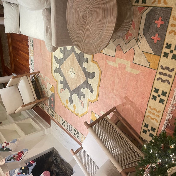 Modern Oushak Peach Rug 8x10, 9x12, 10x14 and 12x15 Light Blue Beige ...