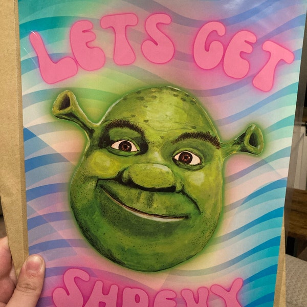 Lets Get Shrexy Shrek Art Print Painting Wall Art Decor Groovy Hippie ...