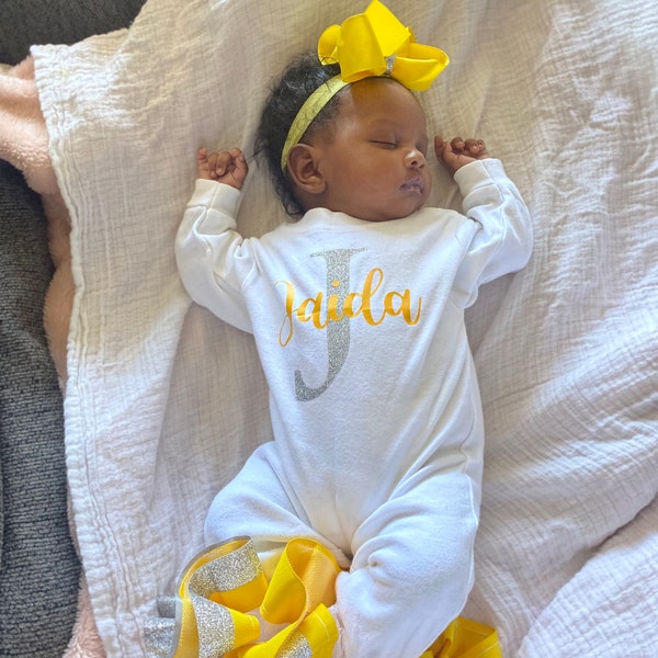 Baby Girl Outfit, Coming Home Outfit, Custom, Handmade, Personalized Newborn, Babyshower Gift ...