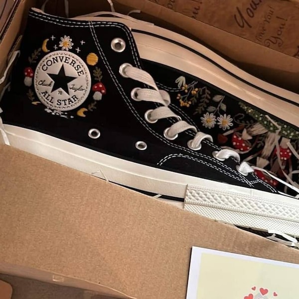 Embroidered Converse Mushroom and Frog, Converse High Tops Chuck Taylor ...