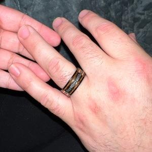 Burnt Whiskey Barrel Ring With Meteorite, Meteorite Wedding Ring ...