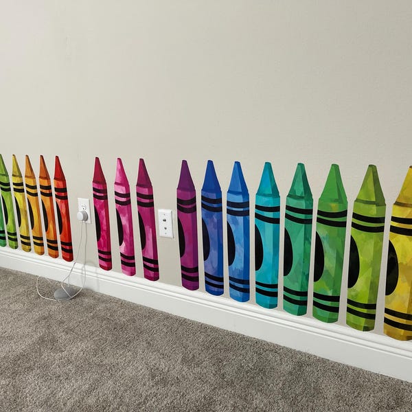 Crayon Wall Decals | Bright Rainbow Color Crayon Wall Stickers for ...