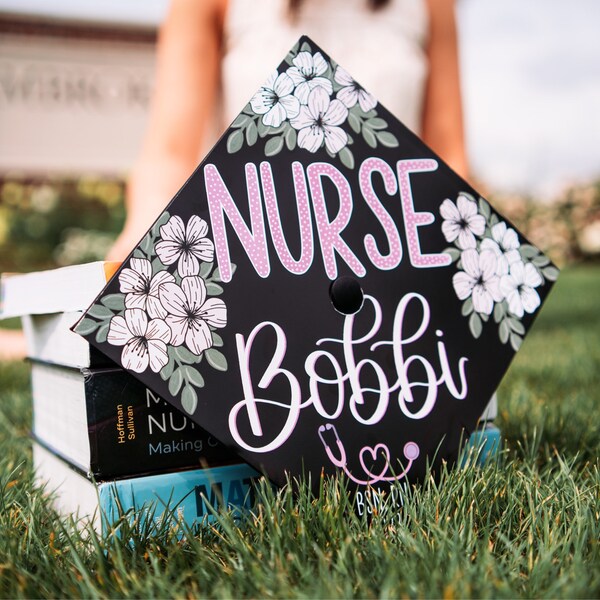 Custom "cherry Blossom Bsn" Graduation Cap Topper, Nursing Graduation ...