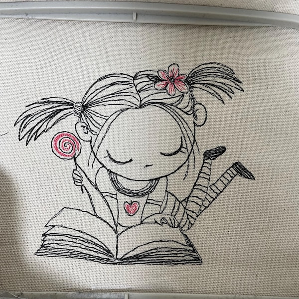 Girl Reading a Book Machine Embroidery Design. Multiple Sizes, Perfect ...