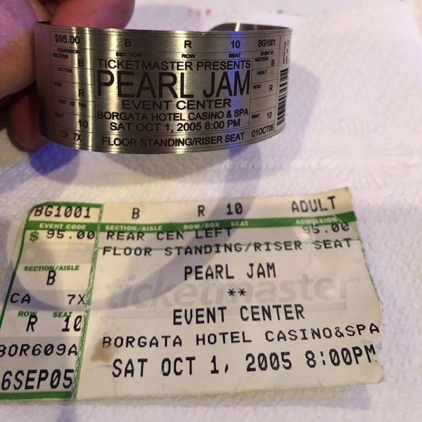 Concert Ticket Bracelet, Silver or Gold Stainless Steel Cuff Bracelet ...